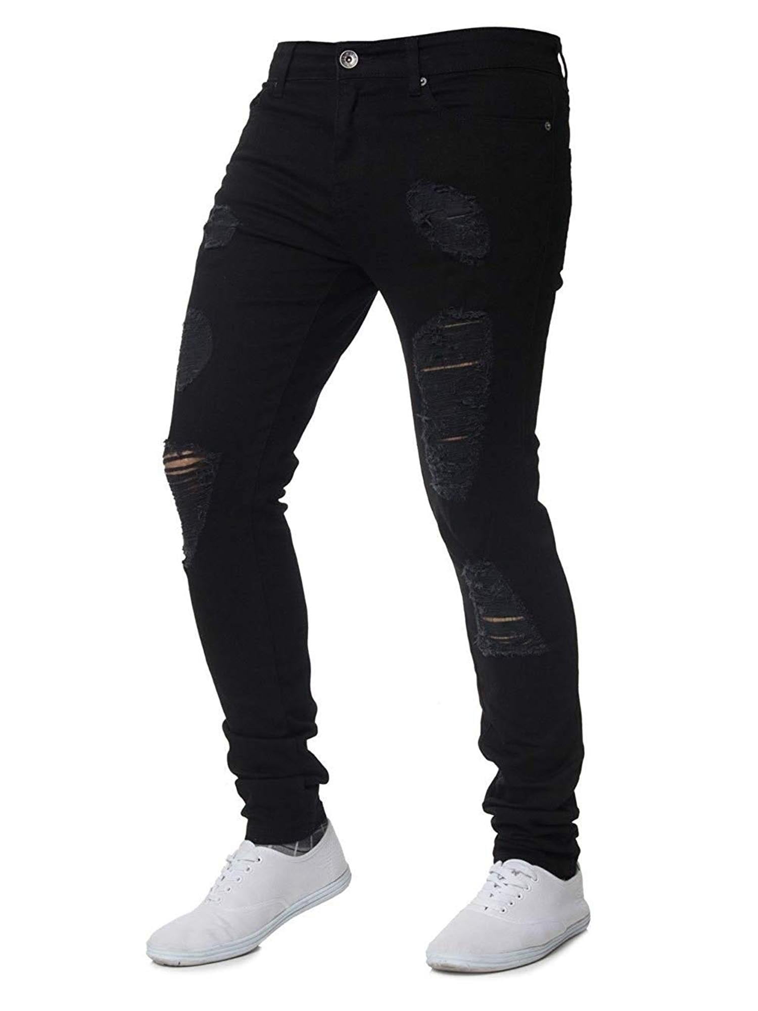 TOPGOD Men Ripped Denim Jeans Skinny Frayed Distressed Broken Holes Trousers - Walmart.com