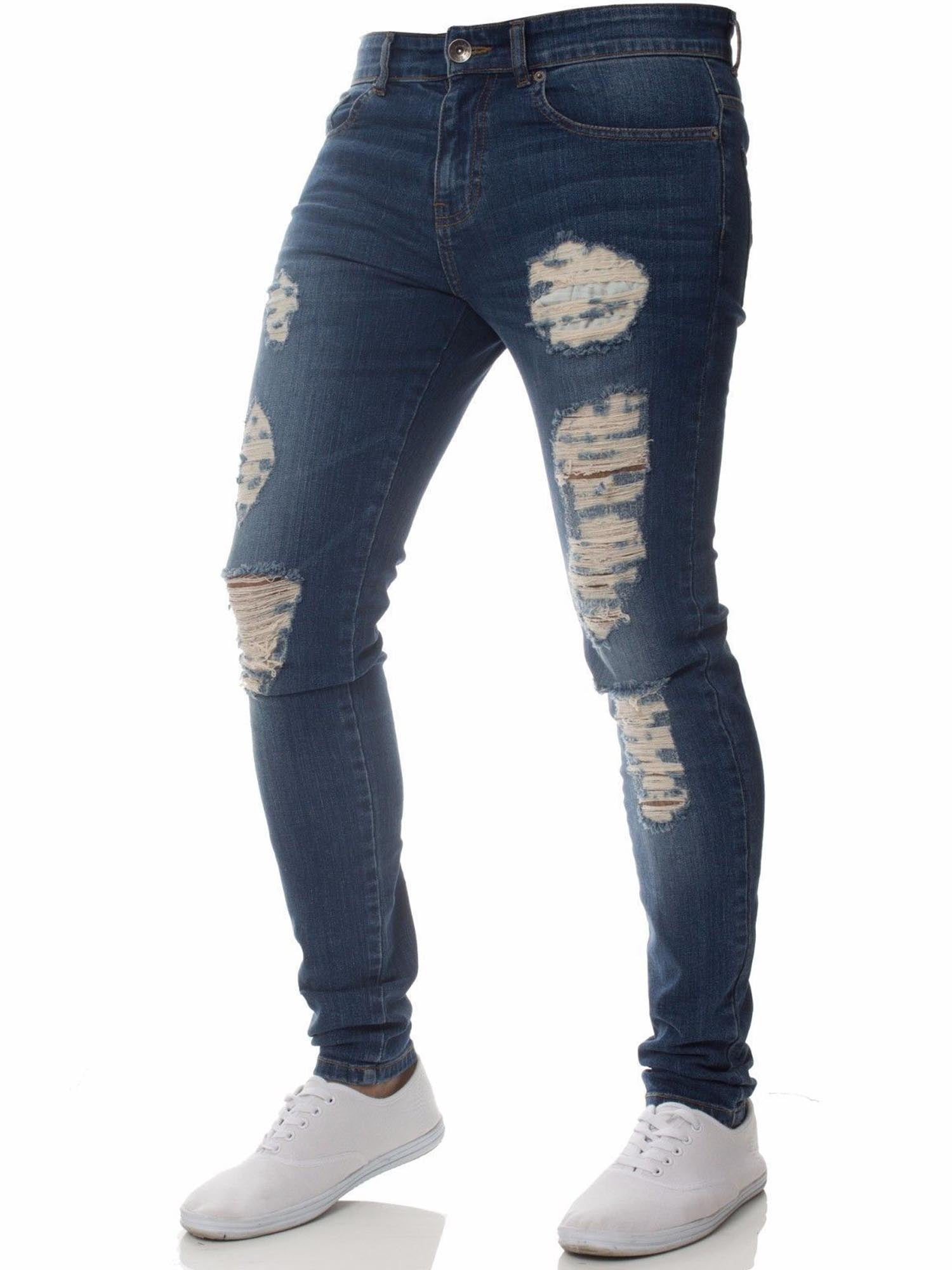 TOPGOD Men Ripped Denim Jeans Skinny Frayed Distressed Broken Holes ...