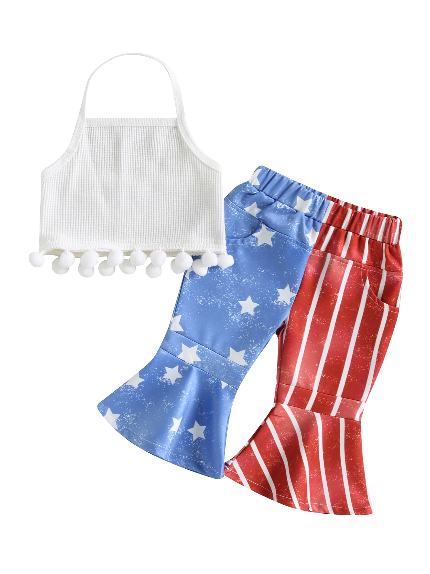 TOPGOD Toddler 4th of July Outfit Girl Sleeveless Strap Vest Halter ...