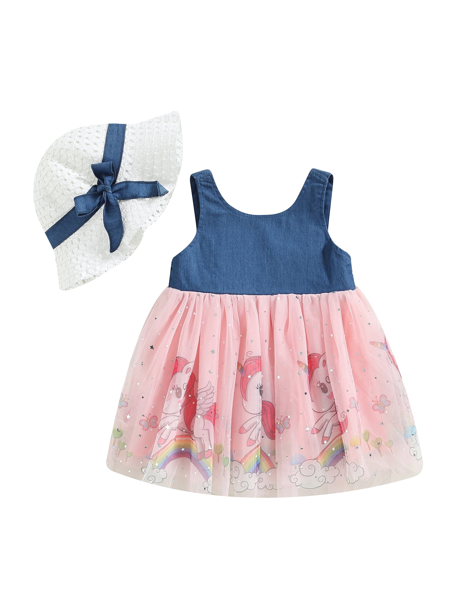TOPGOD Toddler Girls Mesh Dress Summer Sleeveless Dress and Sun Hat ...