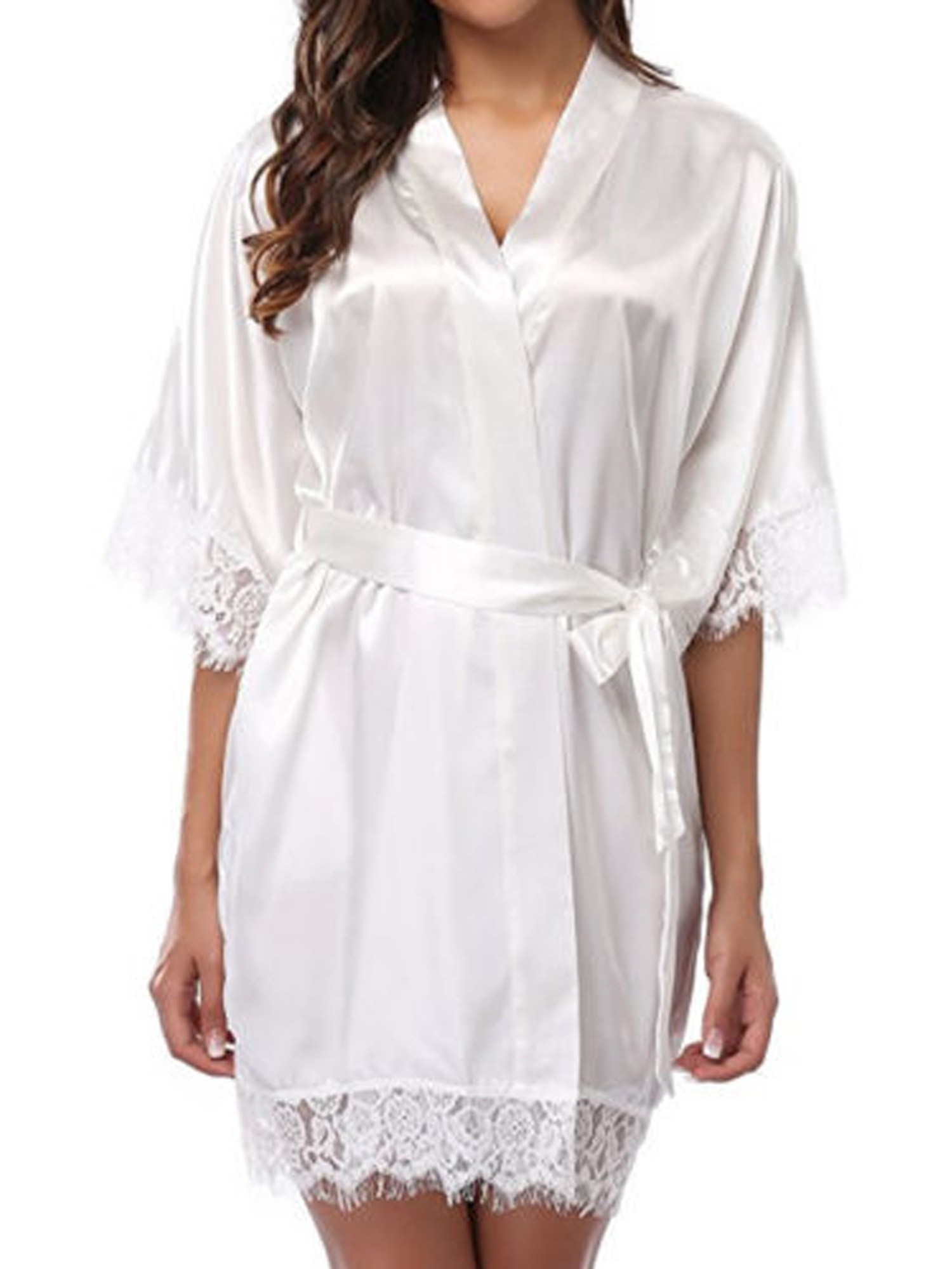 TOPGOD Women's Night Robes, Medium Sleeve Lace Smooth Bridesmaid Bridal ...