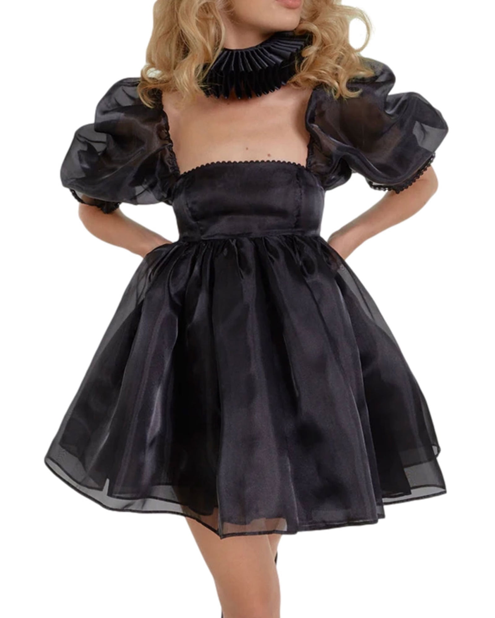 TOPGOD Women's Off Shoulder Mini Princess Dress Vintage Puffy Ruffle ...