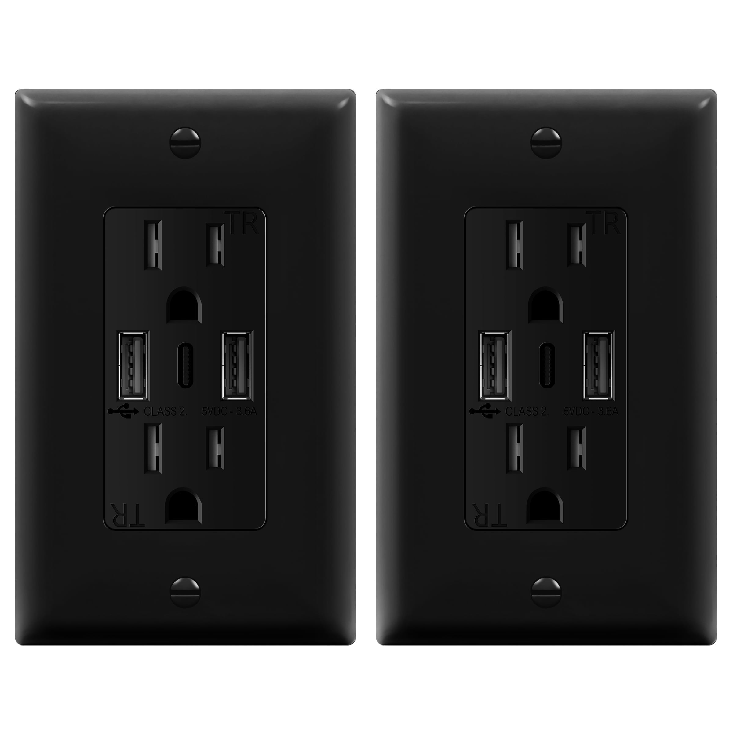 TOPGREENER 3-Port USB Wall Outlet, 15A, Black, 2 Pack - Walmart.com