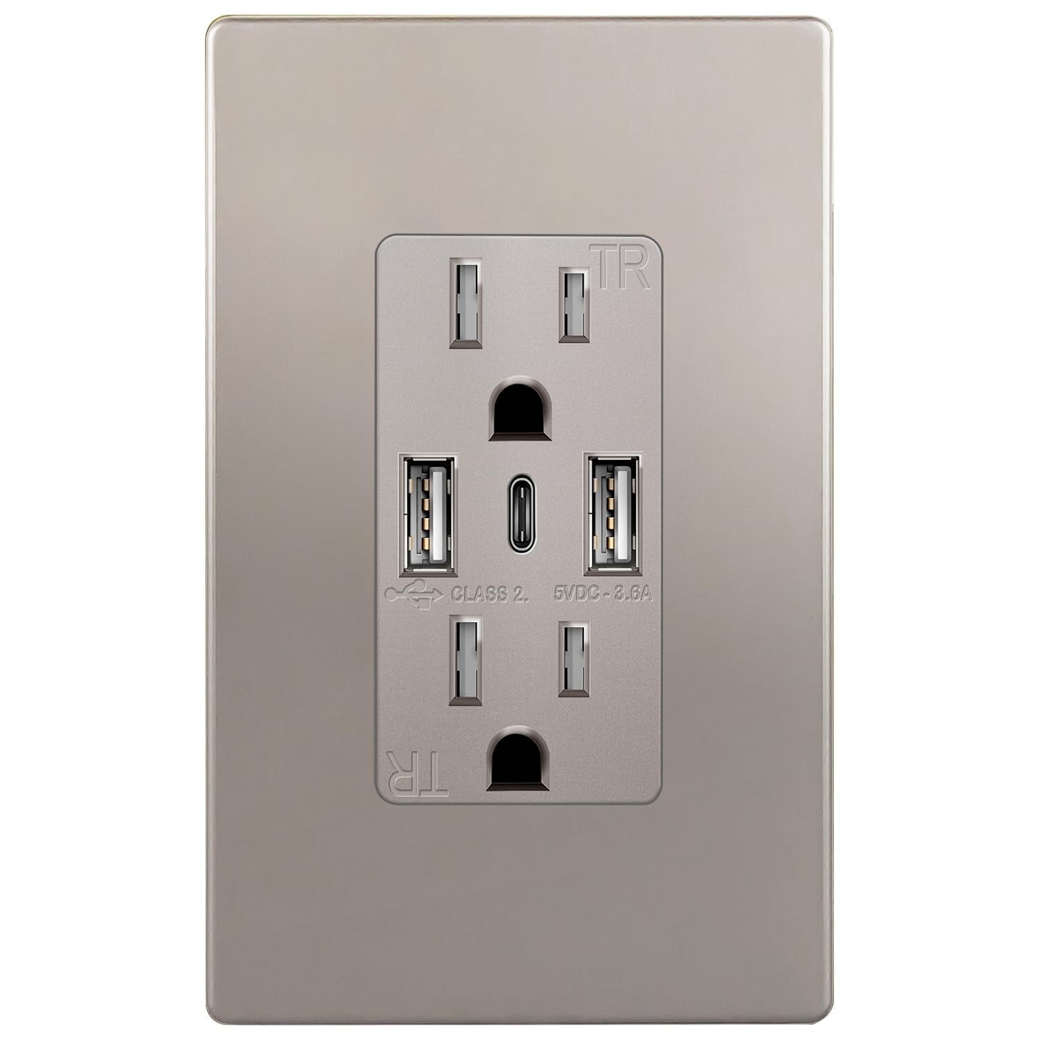 TOPGREENER USB Outlet, 3-Port Type C 3.6A 18W USB Wall Outlet, 15 Amp ...
