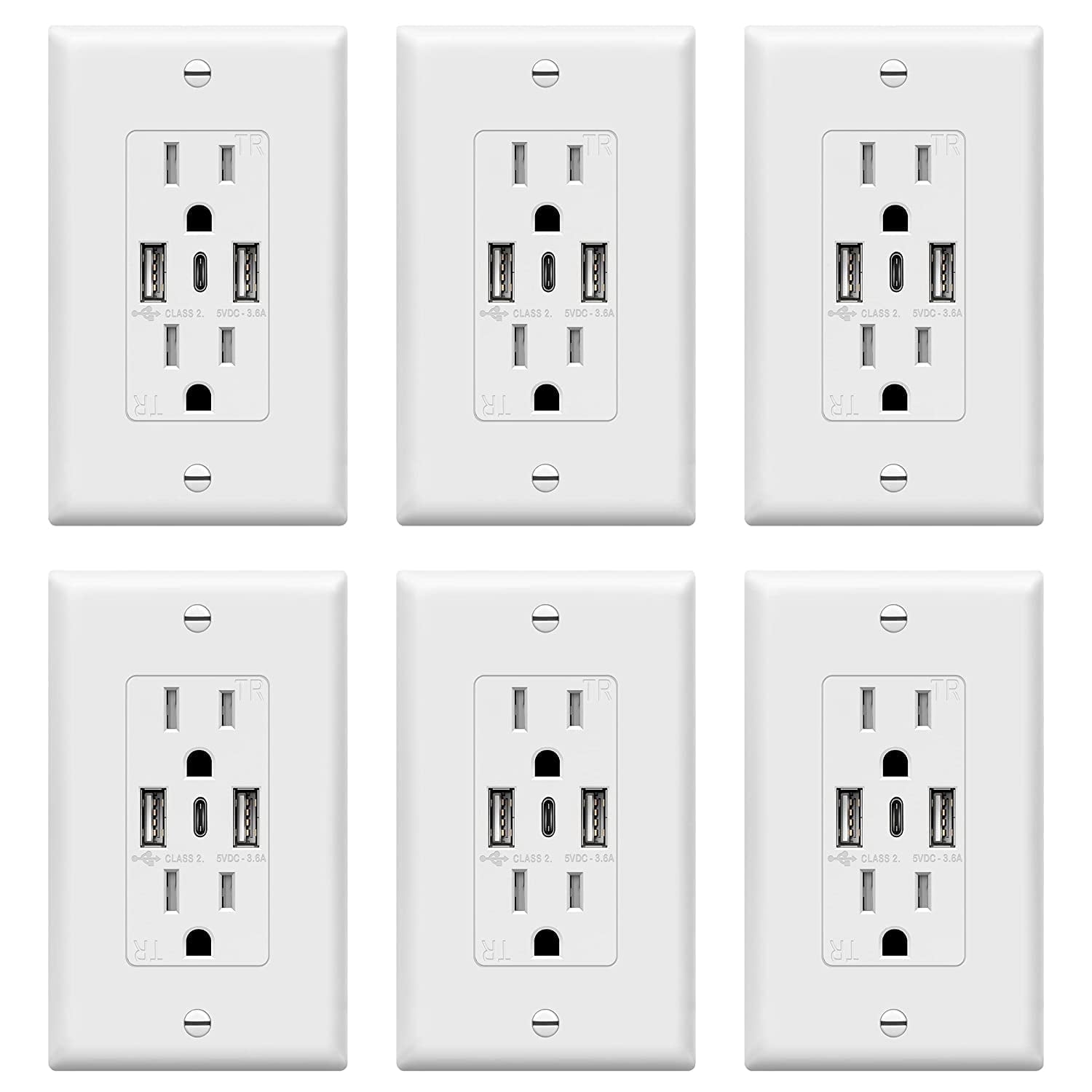 TOPGREENER USB Outlet, 3-Port Type C USB Wall Outlet, 15 Amp Tamper ...