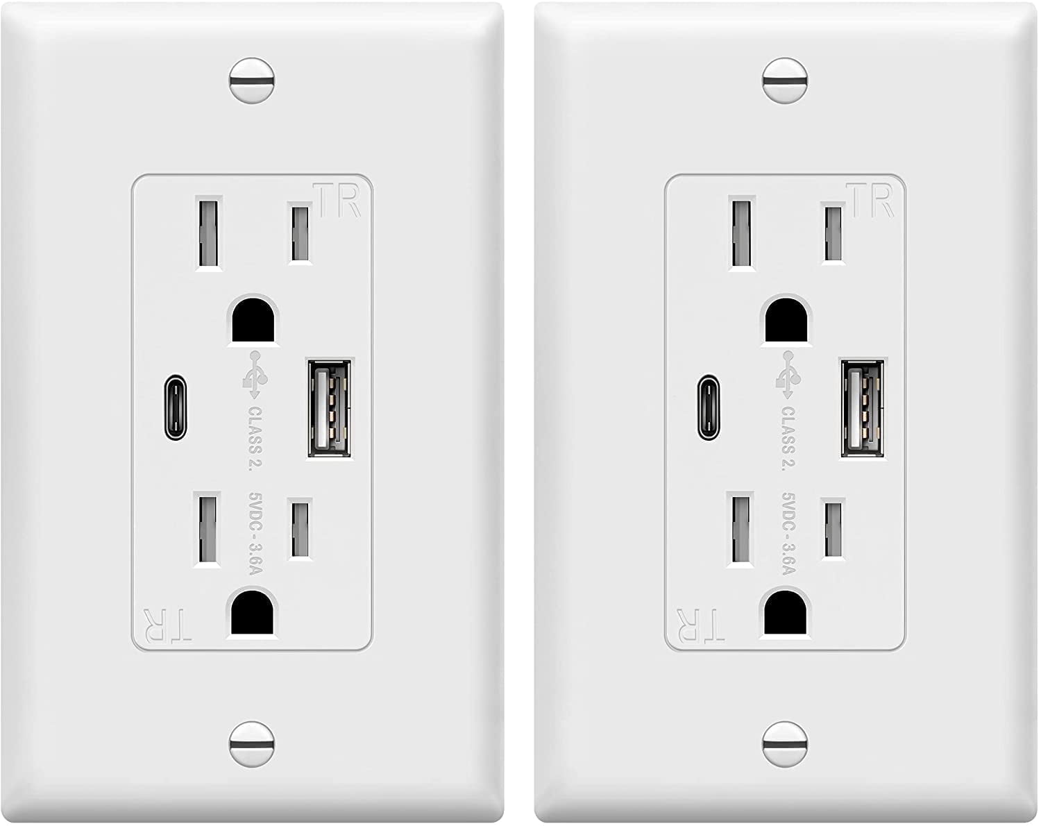 Top Greener USB Outlet, 15A Wall Outlet with USB-C, USB-A Ports, Tamper ...