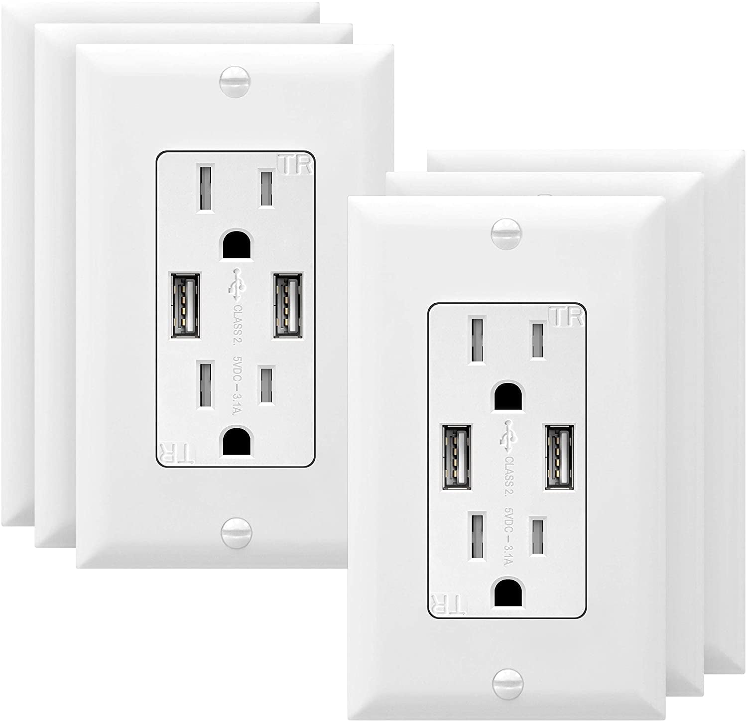 TOPGREENER 6-Pack USB Wall Outlet, 15A Tamper-Resistant, Compatible ...