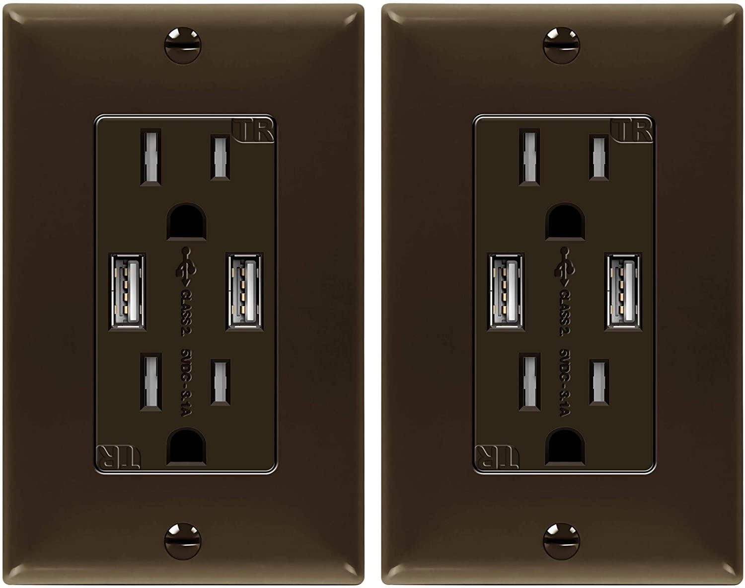 TOPGREENER USB Wall Outlet Charger, Dual USB Ports 3.6A, Brown, 2 Pack ...