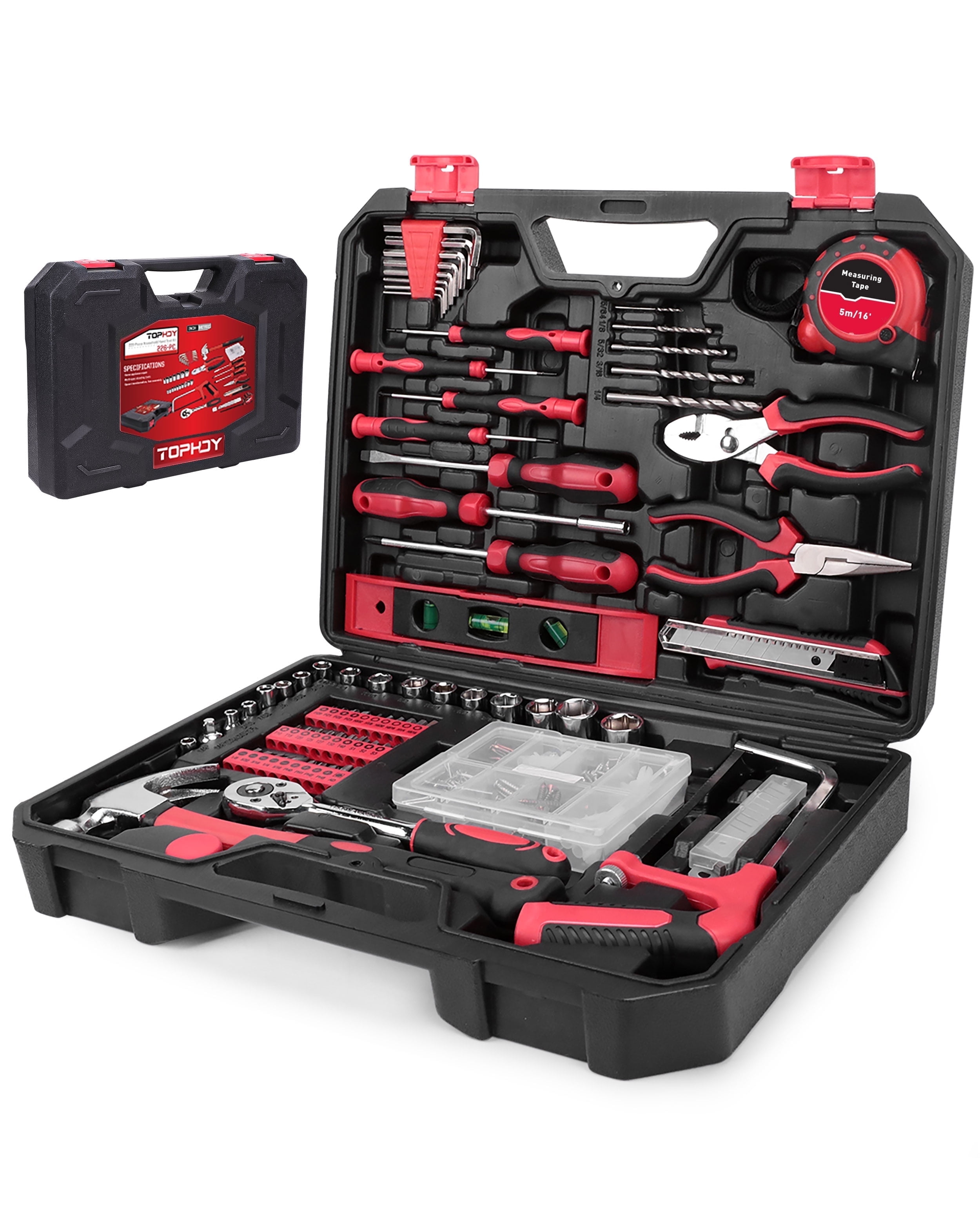 TOPHDY, Household Tool Set, 226 Piece, Includes Toolbox, Fasteners ...