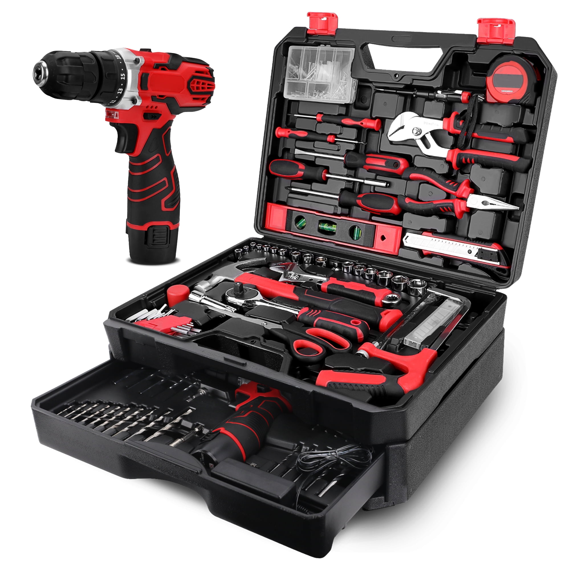 TOPHDY Tool Set with 12V Cordless Drill ,276 piece Tool Set Driver ...