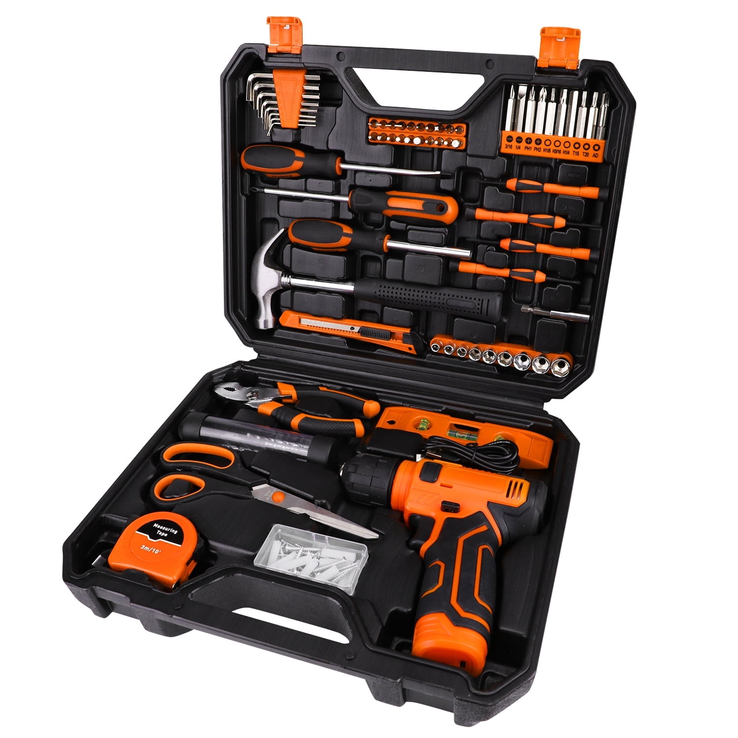 TOPHDY Tool Set with 8V Cordless Drill ,139 piece Tool Set Driver ...