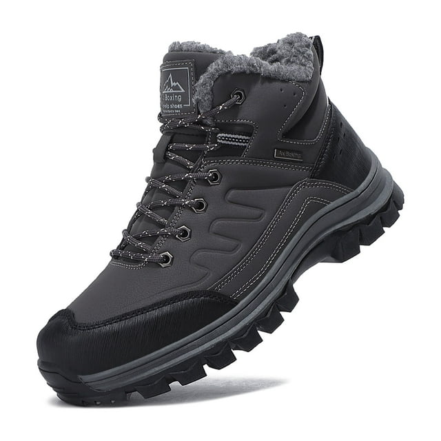 TOPIO Men's Faux-Fur Lined PU Leather Snow Hiking Boots for Winter ...