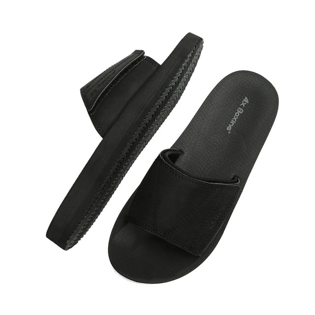 TOPIO Men's Leather Slides Sandals, Adjustable & Breathable with Anti ...