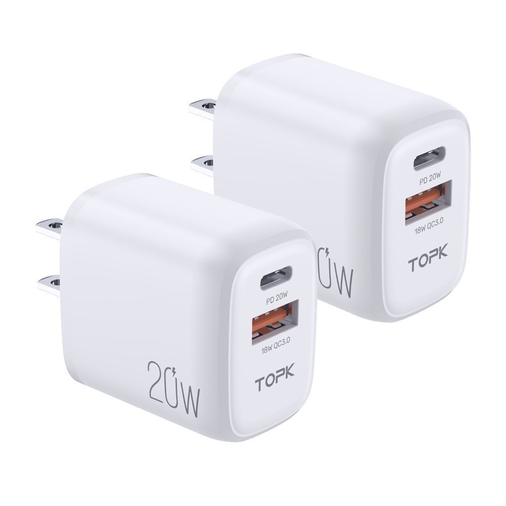 TOPK [2-Pack] 20W PD Fast Charger Adapter Type C and USB A Phone Wall ...
