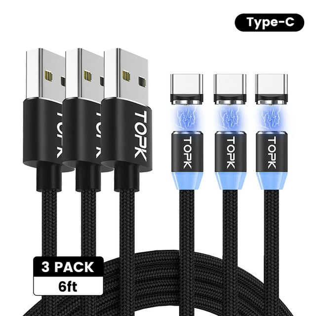 TOPK 6ft USB A to USB C Magnetic Charging Cable [3Pack] with LED ...
