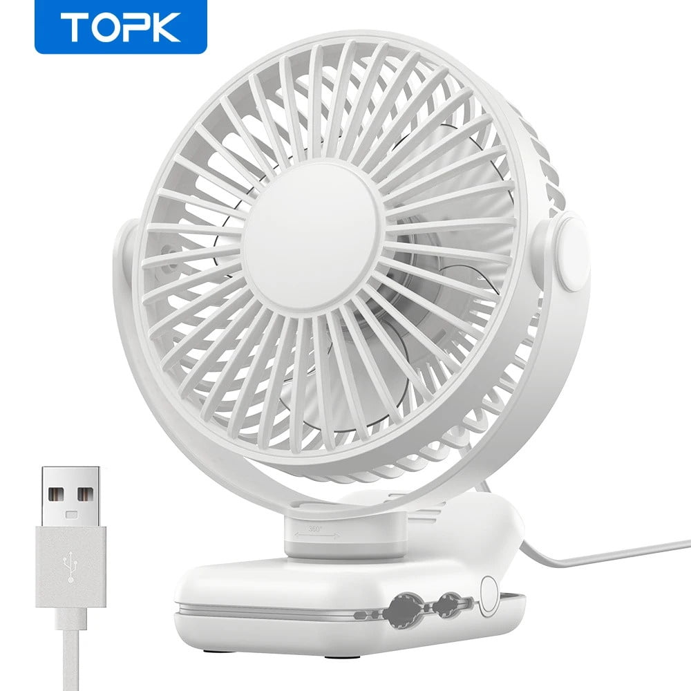 TOPK Mini Portable Clip on Fan,USB Desk Fan,3 Speeds Quiet Wind 720 ...