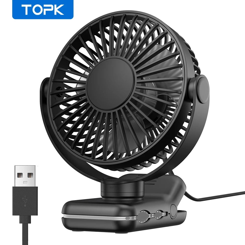 TOPK Mini Portable Clip on Fan,USB Desk Fan,3 Speeds Quiet Wind 720 ...