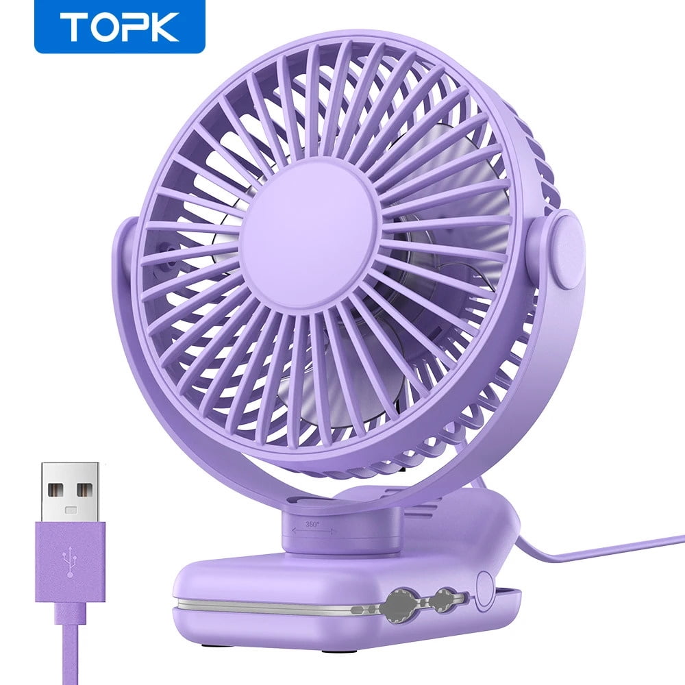 TOPK Mini Portable Clip on Fan,USB Desk Fan,3 Speeds Quiet Wind 720 ...