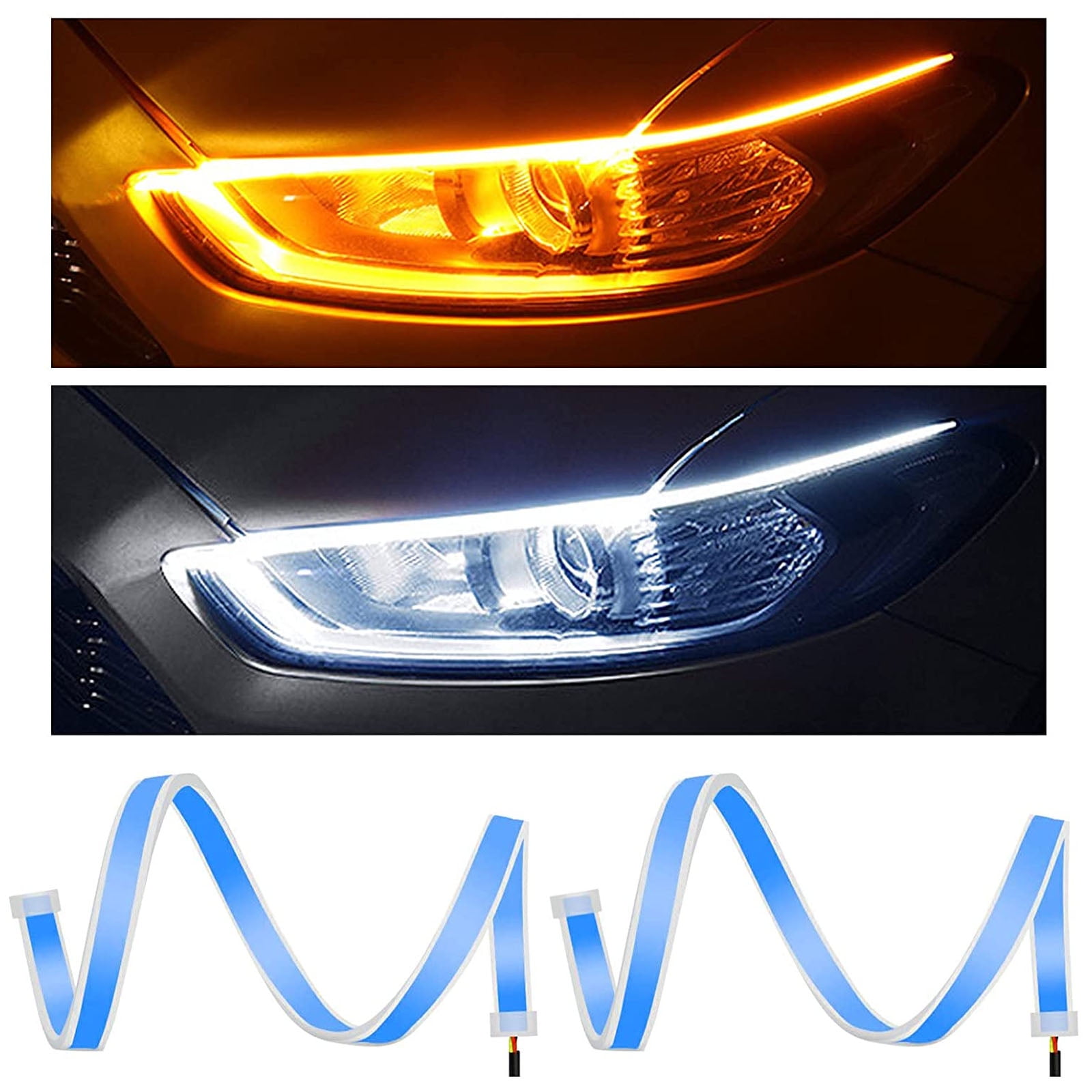 TOPKU Led Light Strip 2Pcs 24" DRL White & Amber LED Headlight Surface ...