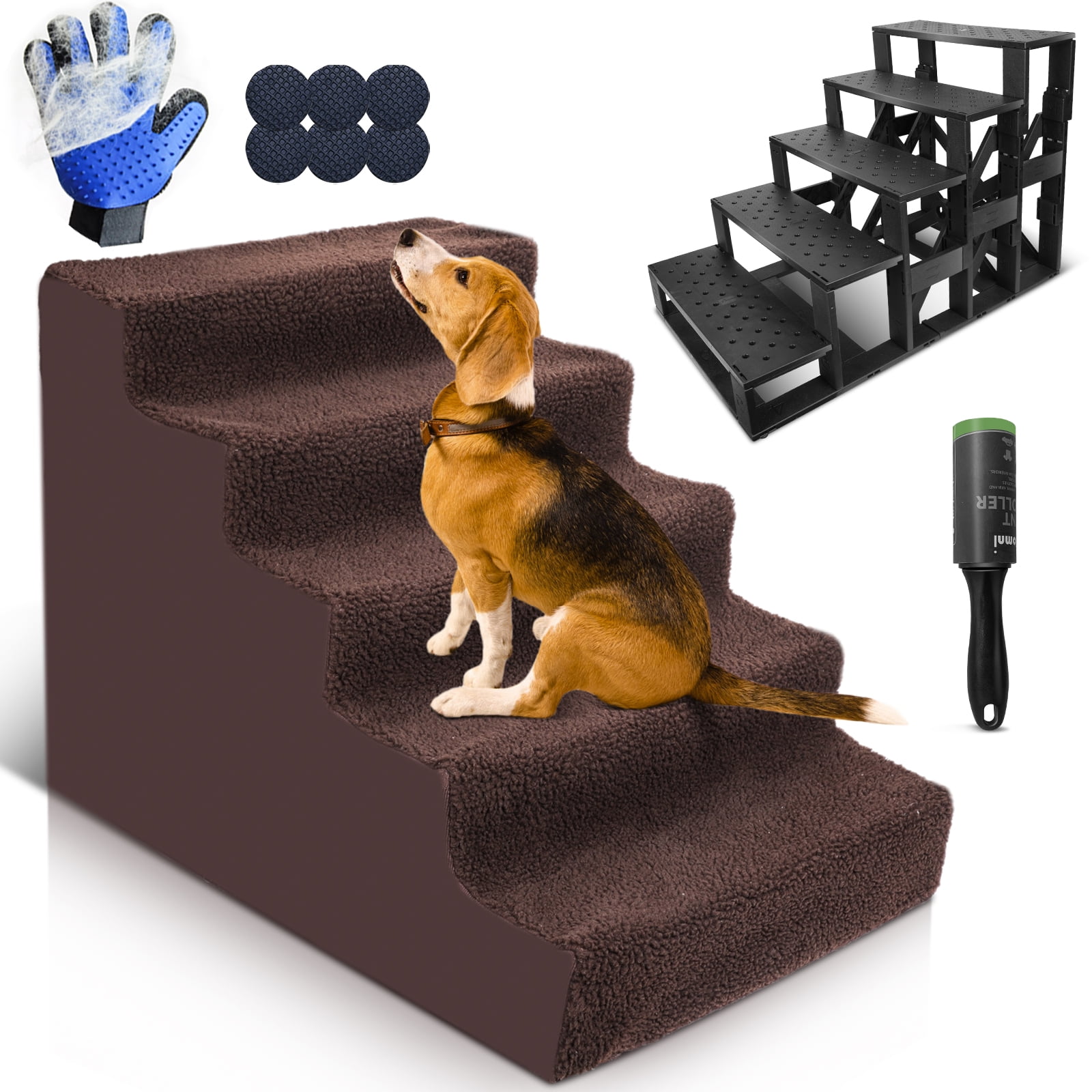 TOPMART 5 Step Dog Stairs for Beds,Non-Slip Plastic Pet Stair for Small ...