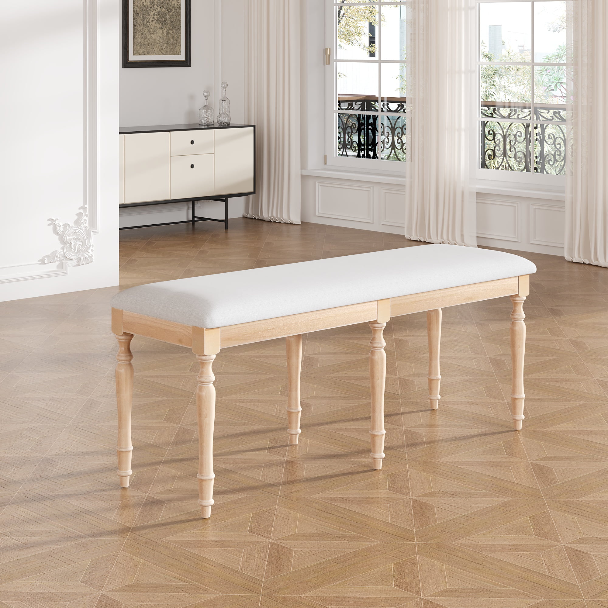 TOPMAX 50.4-inch Vintage Dining Bench, Solid Wood Frame, Upholstered ...