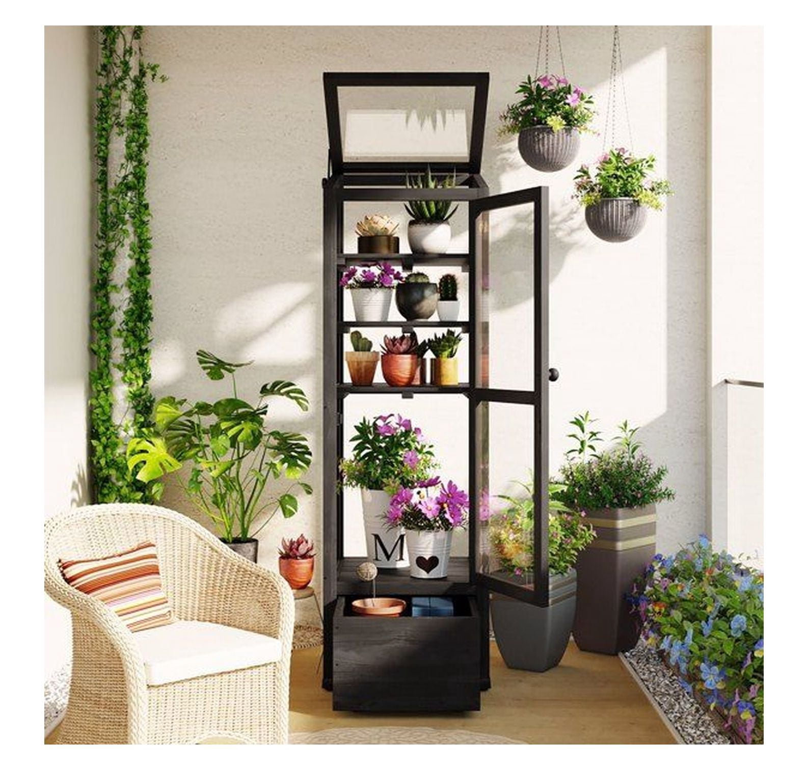 TOPMAX 62.4inch Height Wood Garden Greenhouse Balcony Portable Mini ...