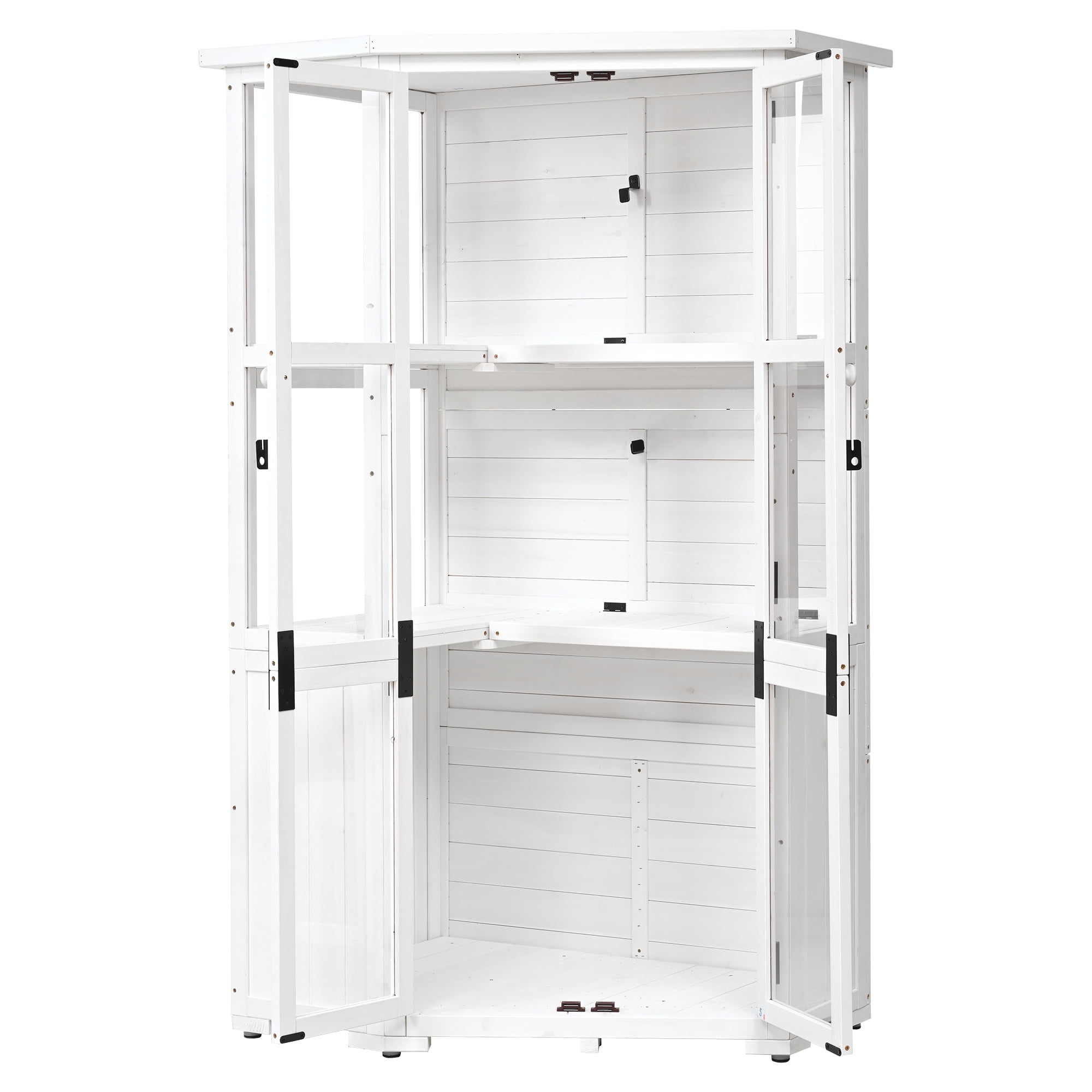 TOPMAX 63'' Height Garden Wood Storage Cabinet Outdoor Tool Storage ...