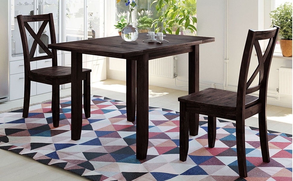 TOPMAX Espresso Wood Breakfast Nook Dining Set - 3pc Drop Leaf Table ...