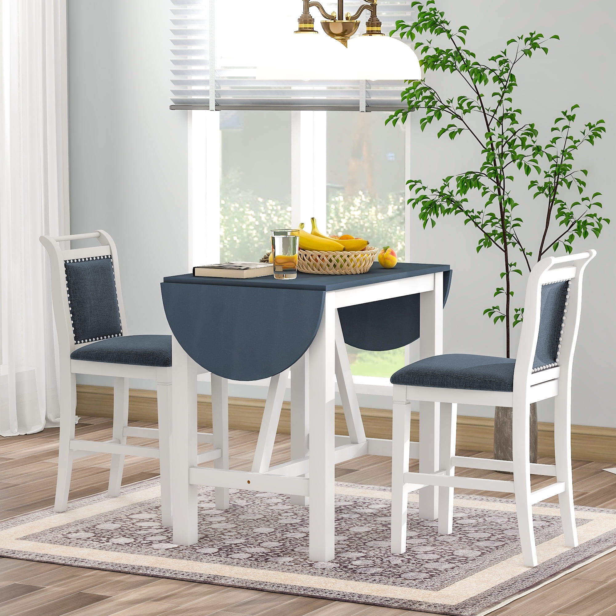 TOPMAX Extendable Wooden Drop Leaf Dining Table Set with Upholstered ...
