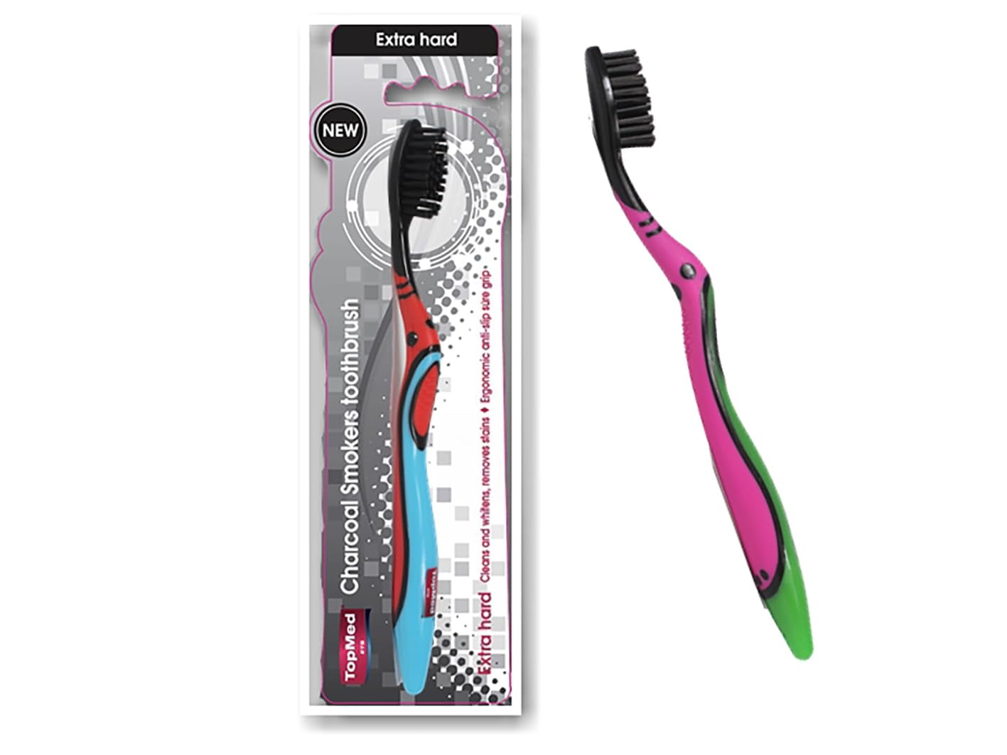 TOPMED ETS Smokers Charcoal Toothbrush Extra Hard (Color May Vary) 1 ...
