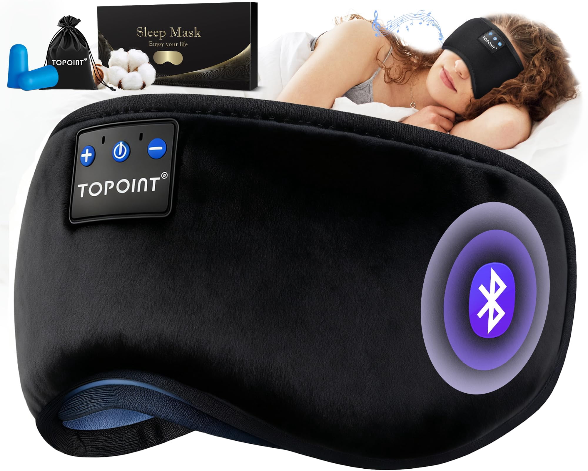 TOPOINT Sleep Mask with Headphones Bluetooth 5.4 Wireless, Sleep ...