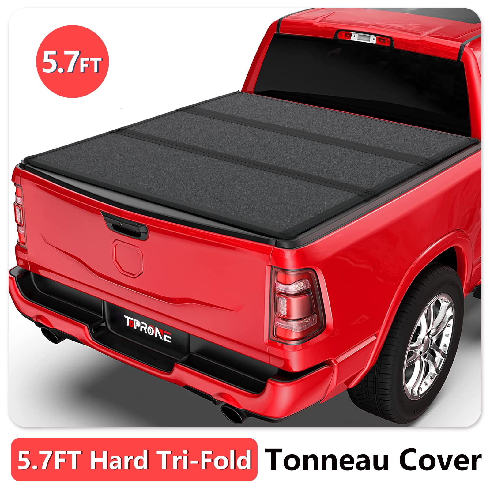 TOPRONE Hard Tri-Fold Tonneau Cover Fits 2009-2024 Ram 1500 with 5'7 ...