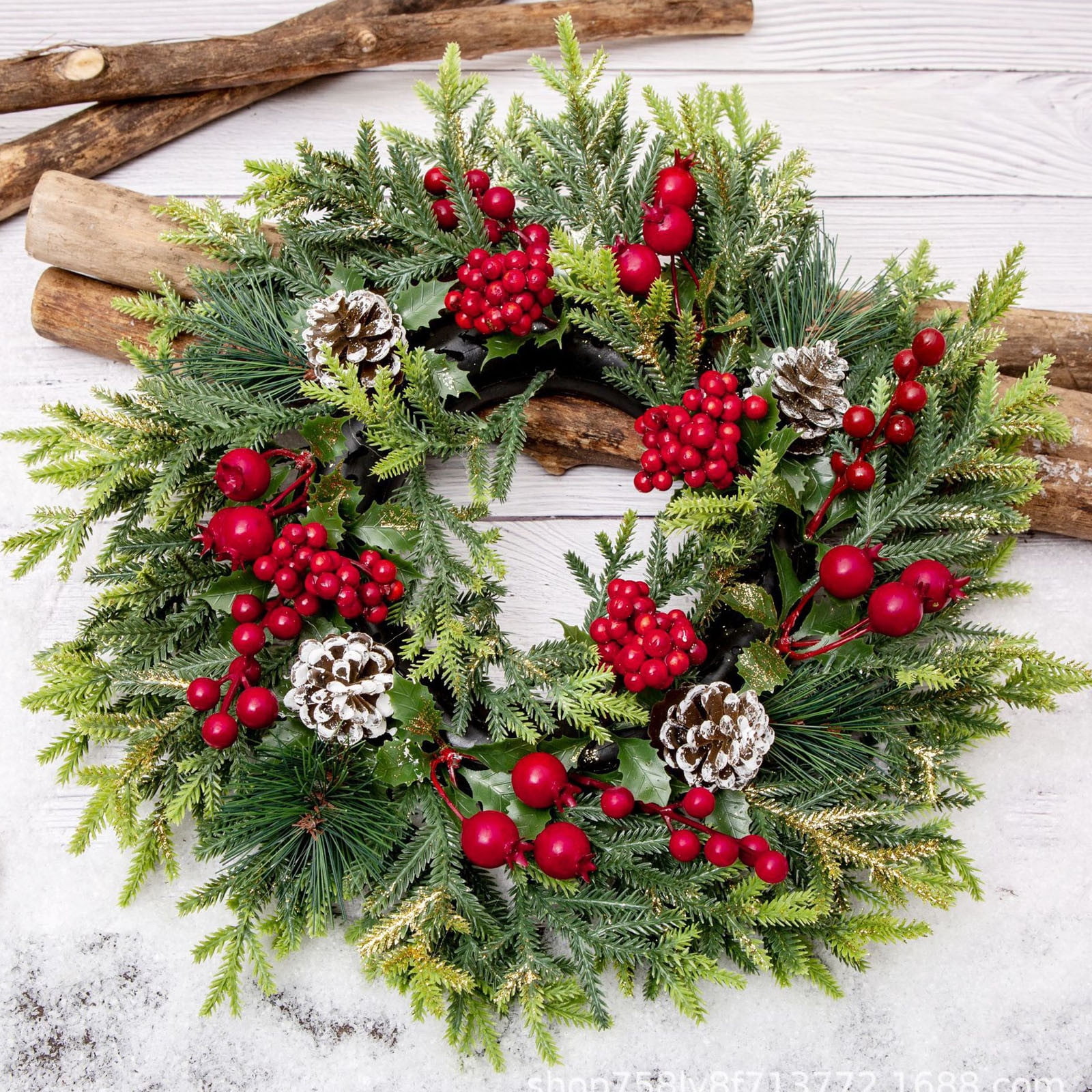 TOPReddon 15.7in Christmas Wreath for Front Door, Artificial Door ...