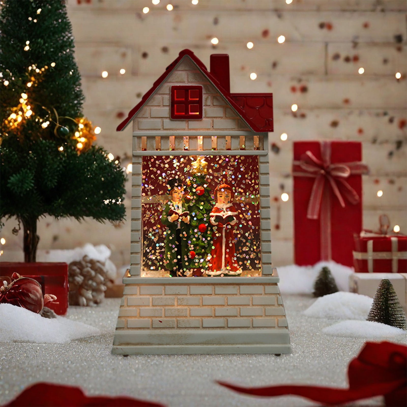 TOPRenddon Christmas Lighted Water Lantern, Snowing Glittering Snow ...
