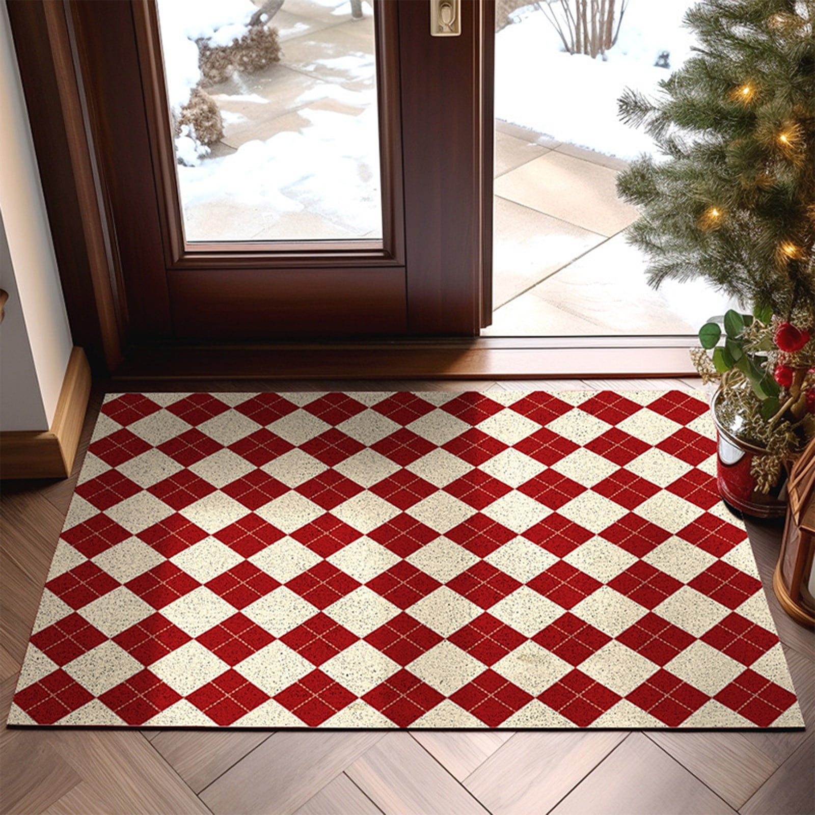 TOPReddon Christmas Plaid Outdoor Rug, 23.6"x15.7'' Red&White Check ...