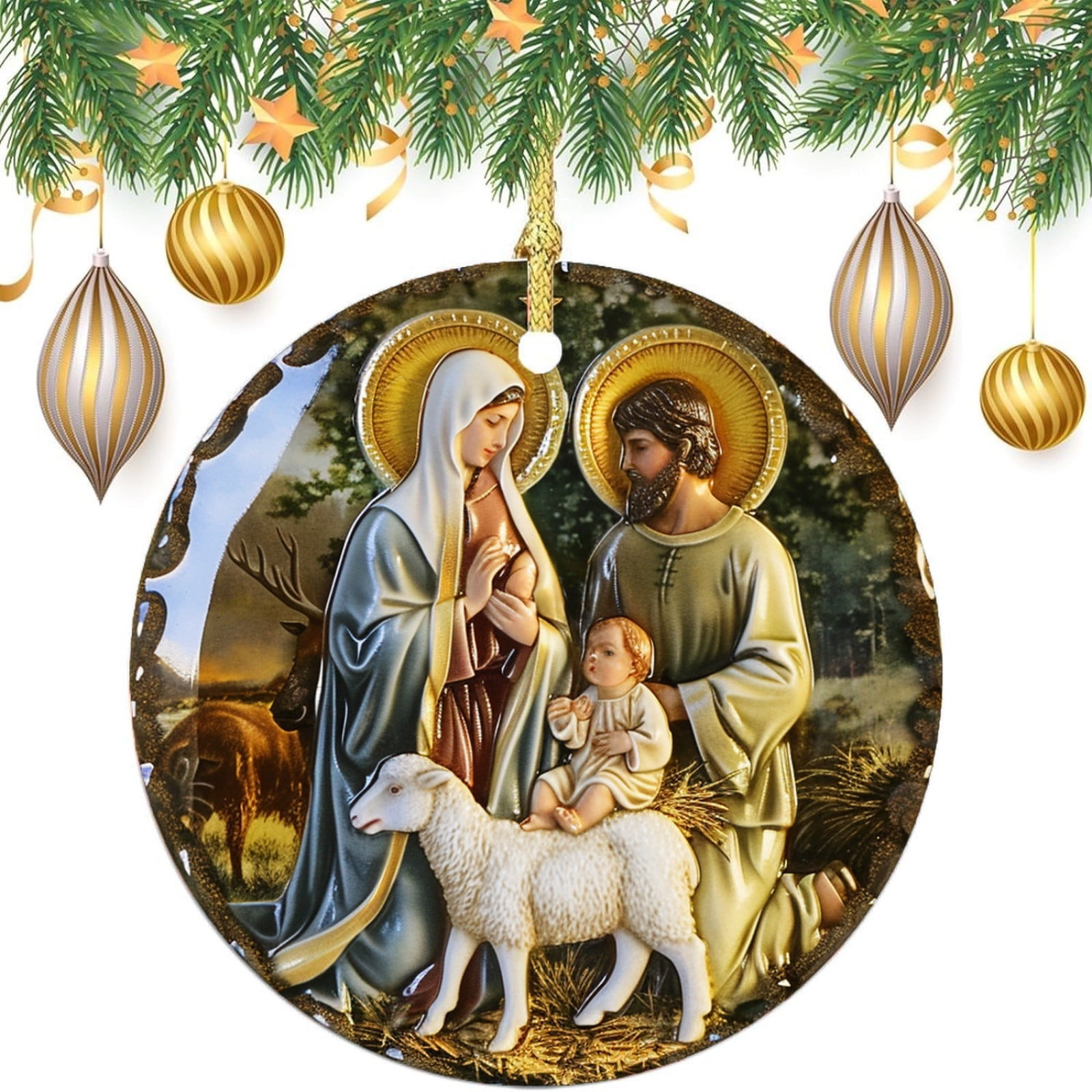 TOPReddon Christmas Stereo Vision Nativity Blessing Pendant Nativity ...