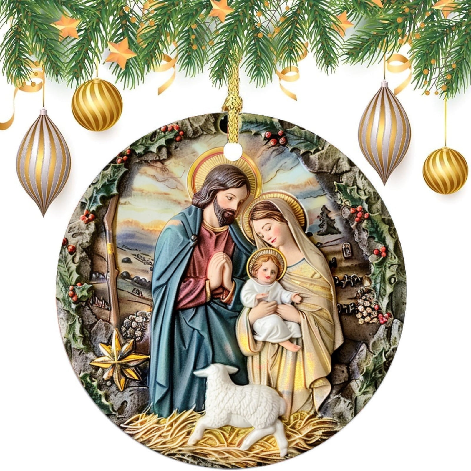 TOPRenddon Christmas Stereo Vision Nativity Blessing Pendant Nativity ...
