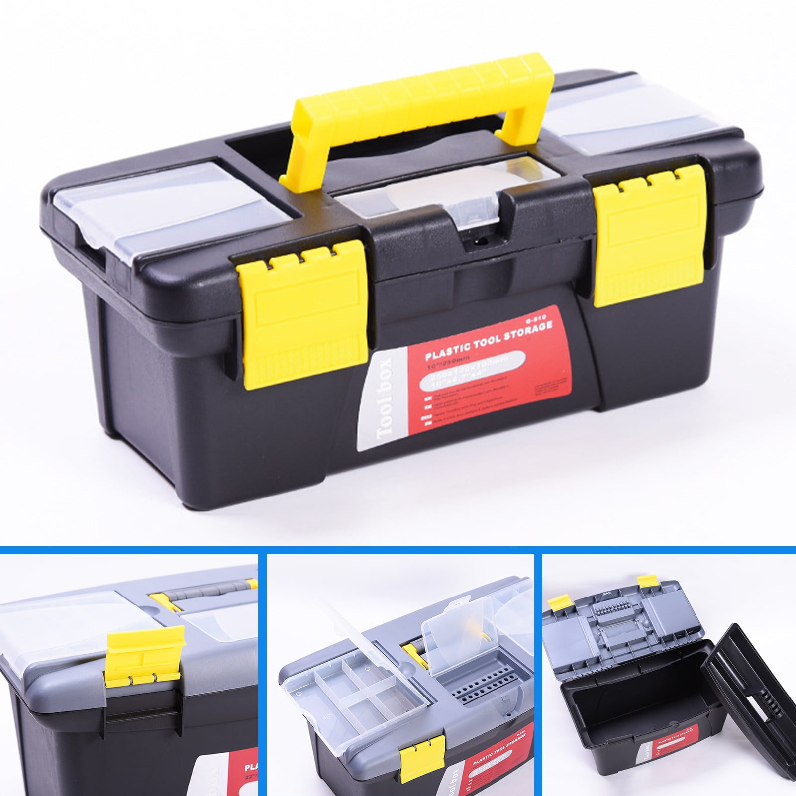 TOPRenddon 10-Inch Double-Layer Plastic Tool Box with Removable Tray ...
