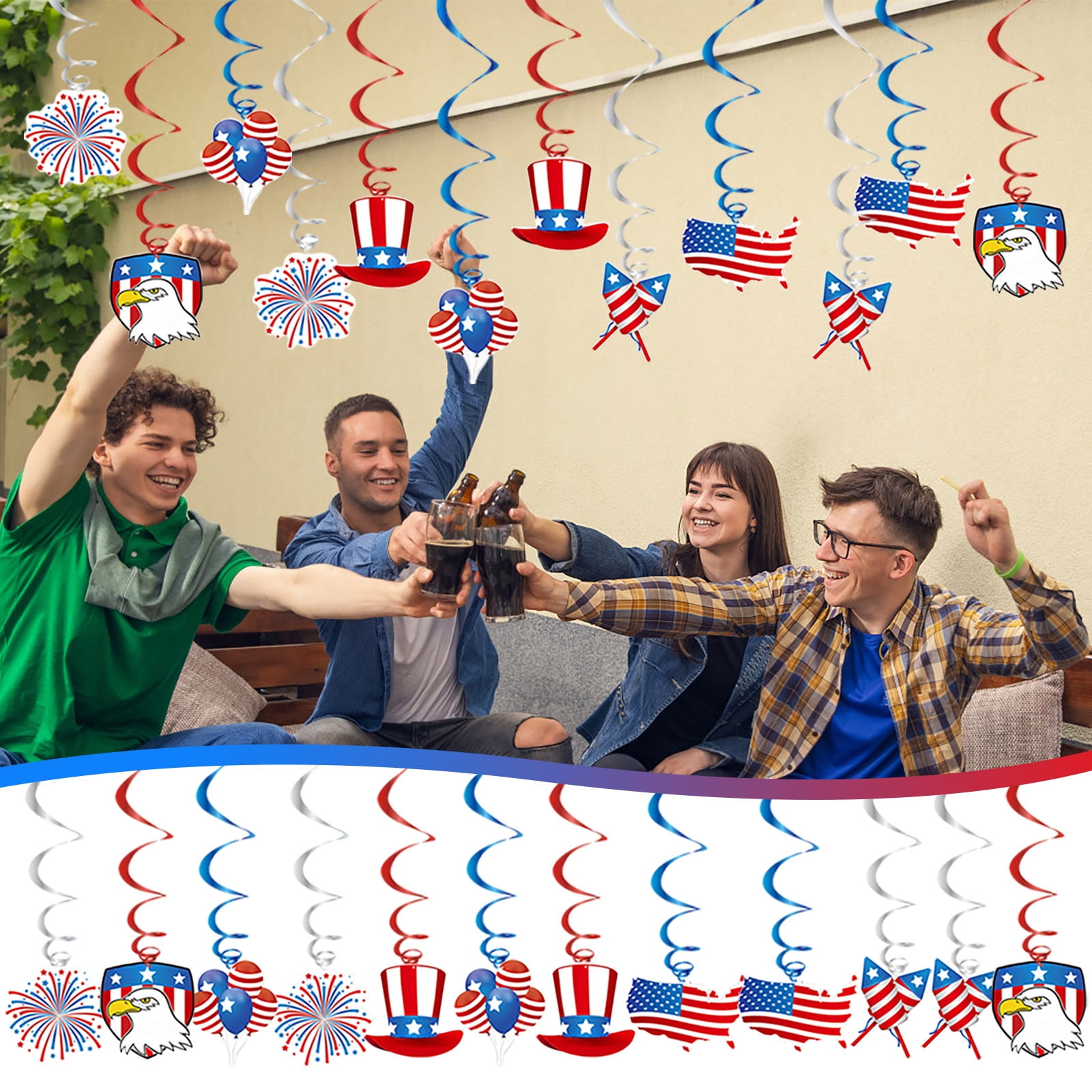 TOPRenddon 12-Piece Patriotic Garland - Red White Blue 4th of July ...