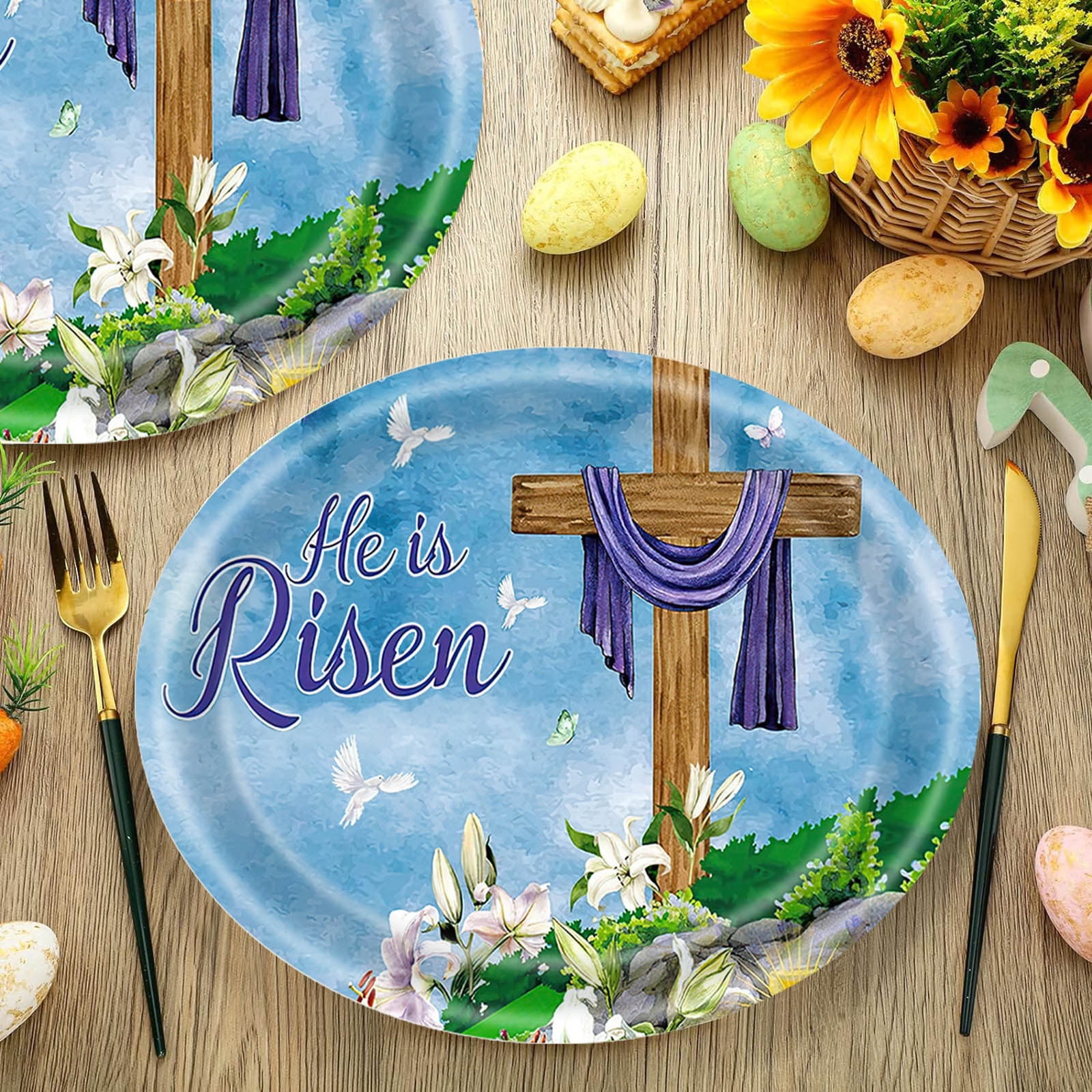 TOPRenddon 25 Count Oval Easter Paper Plates He is Risen - 10" X 12 ...