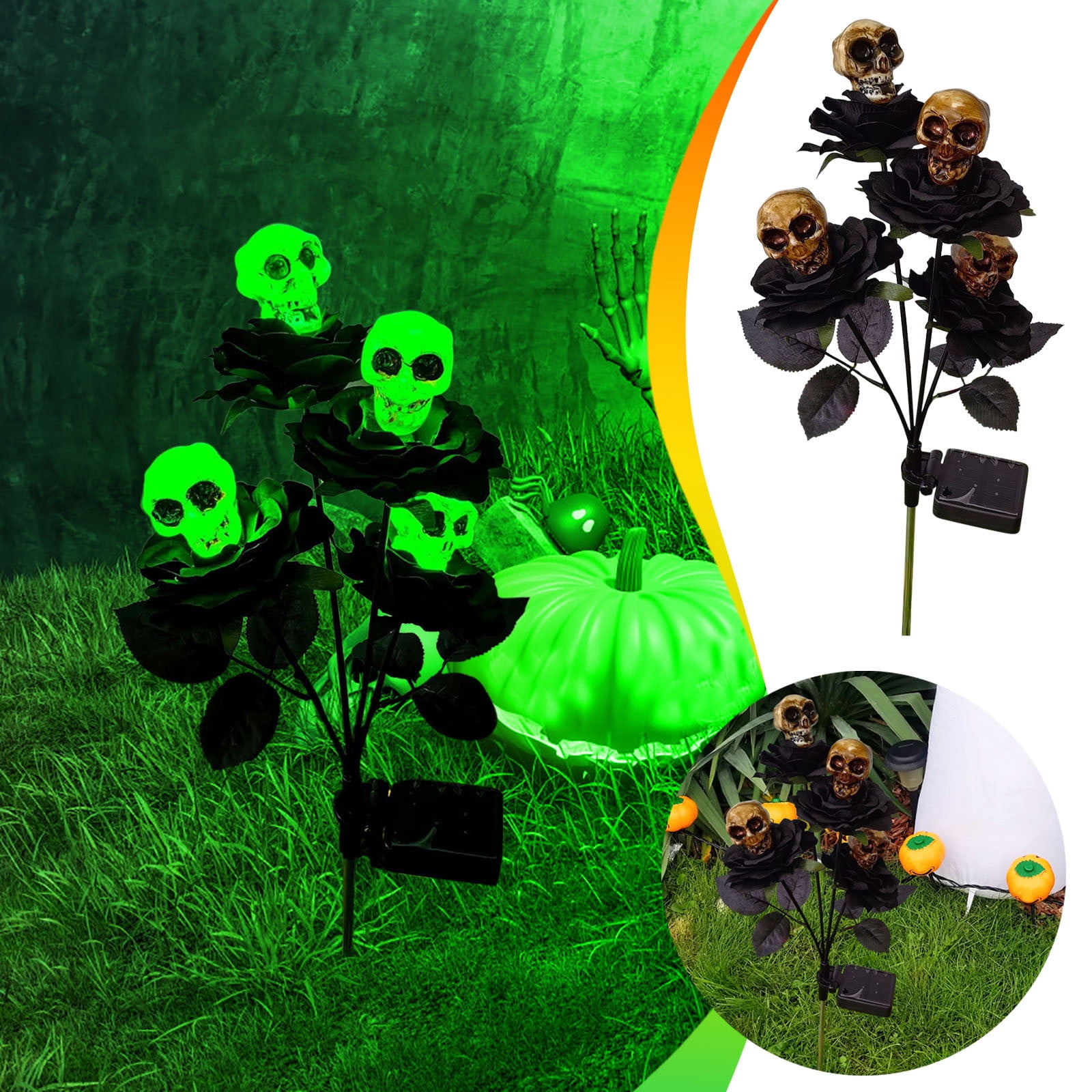 TOPRenddon 2PC Solar Rose Skull Swing Light,Artificial Halloween Rose ...