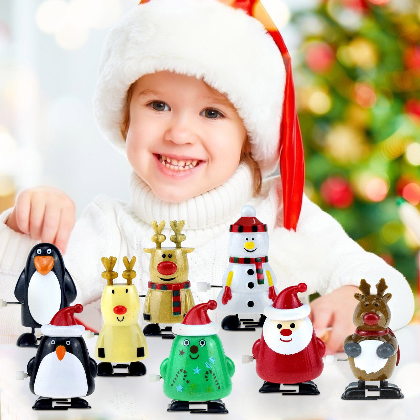TOPRenddon 8pc Wind Up Christmas Toys Set - Santa/Snowman Mini Motion ...
