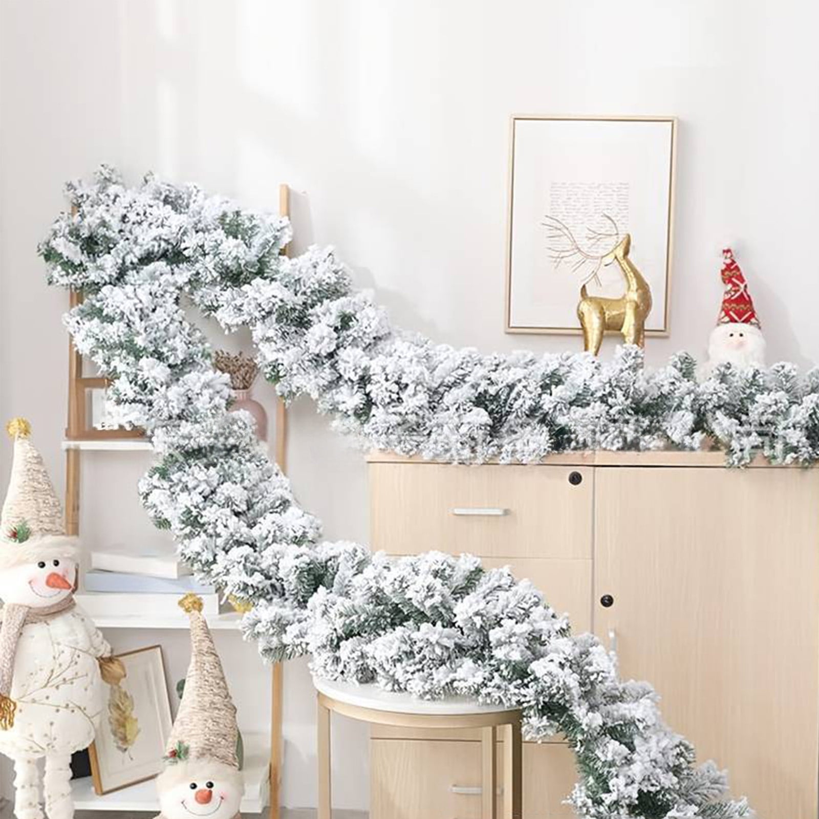 TOPRenddon 9ft Cedar Garland,Snow Flocked Christmas Garland Snowy ...