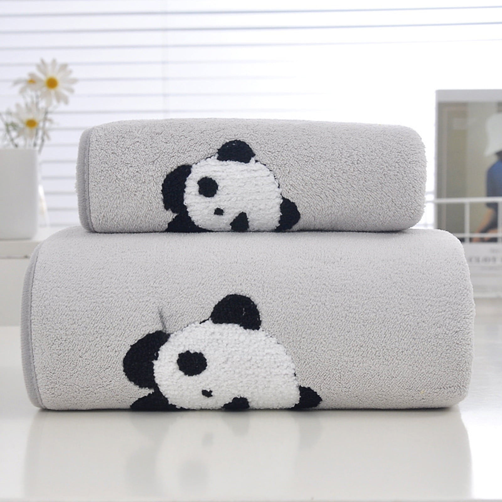 TOPRenddon Bath Towels - Set of 2,Coral Plush Bear Embroidered Towel ...