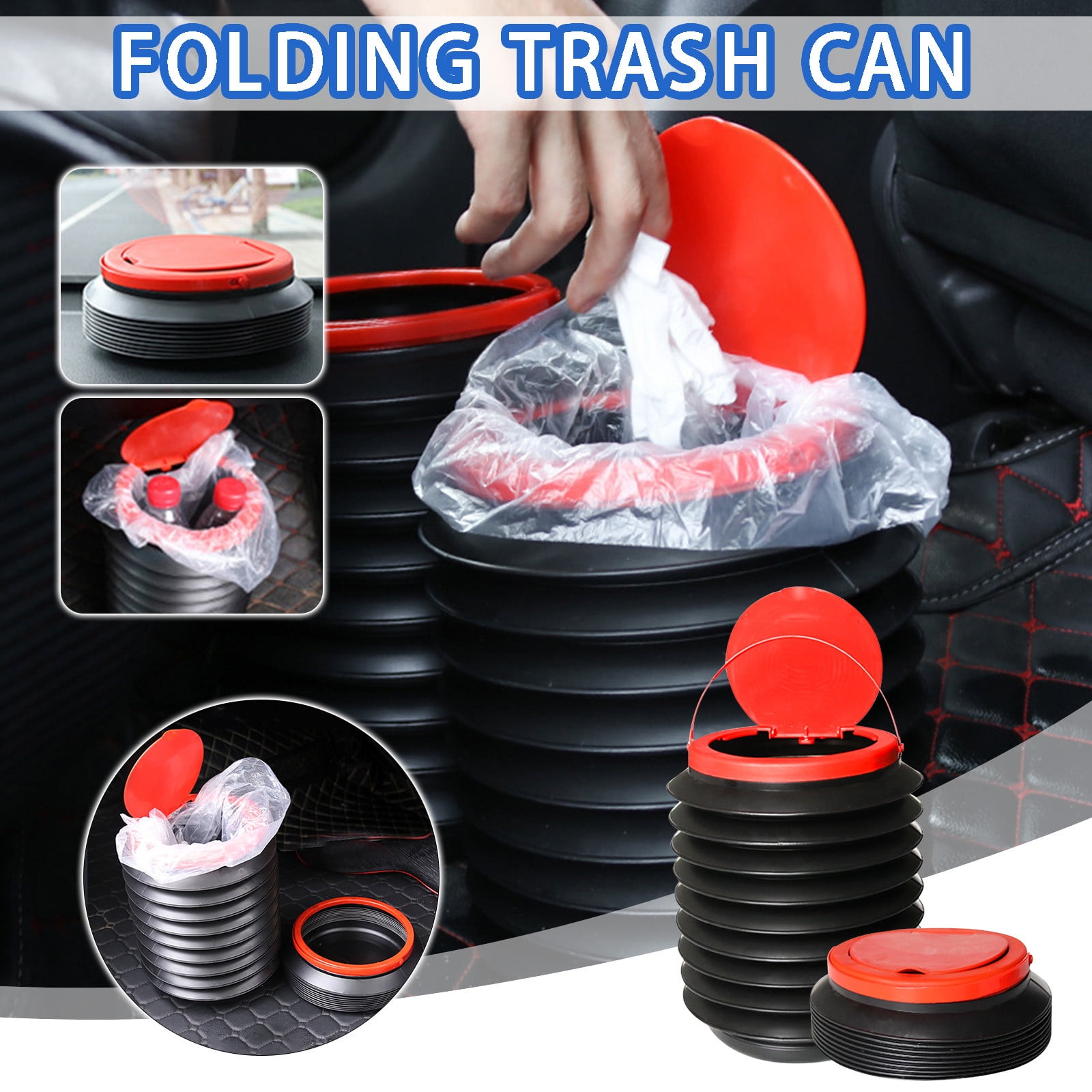 TOPRenddon Car Trash Can with Lid, Car With Cover 4L Bucket Foldable ...