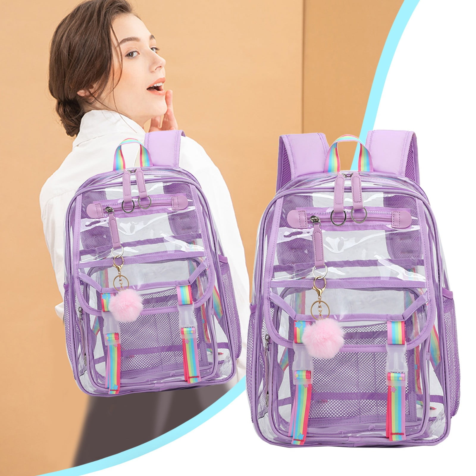 TOPRenddon Carry on Backpack，Transparent Shoulder Bag Large-capacity ...