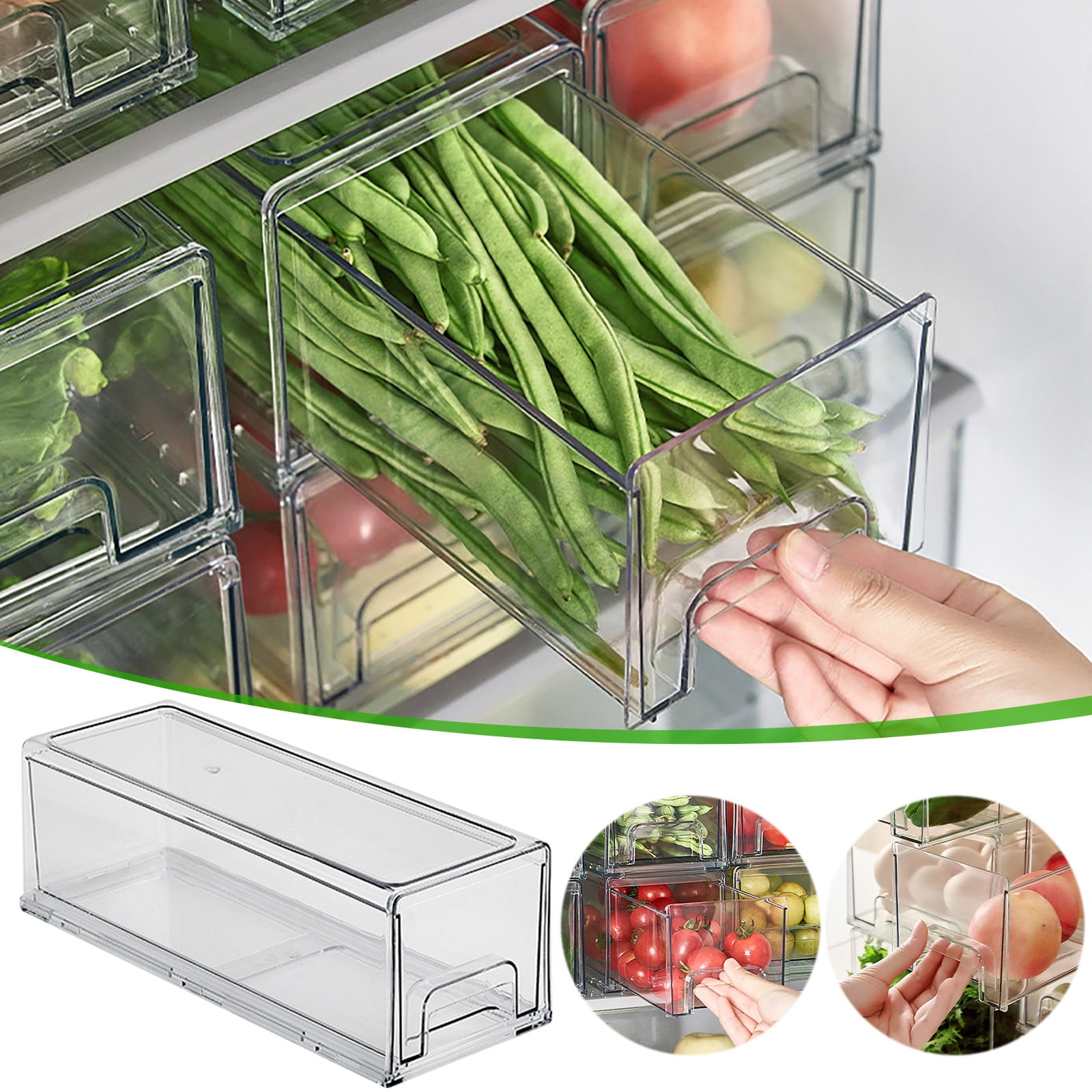 TOPRenddon Clear Fridge Drawers Pull Out Stackable Refrigerator Drawer ...