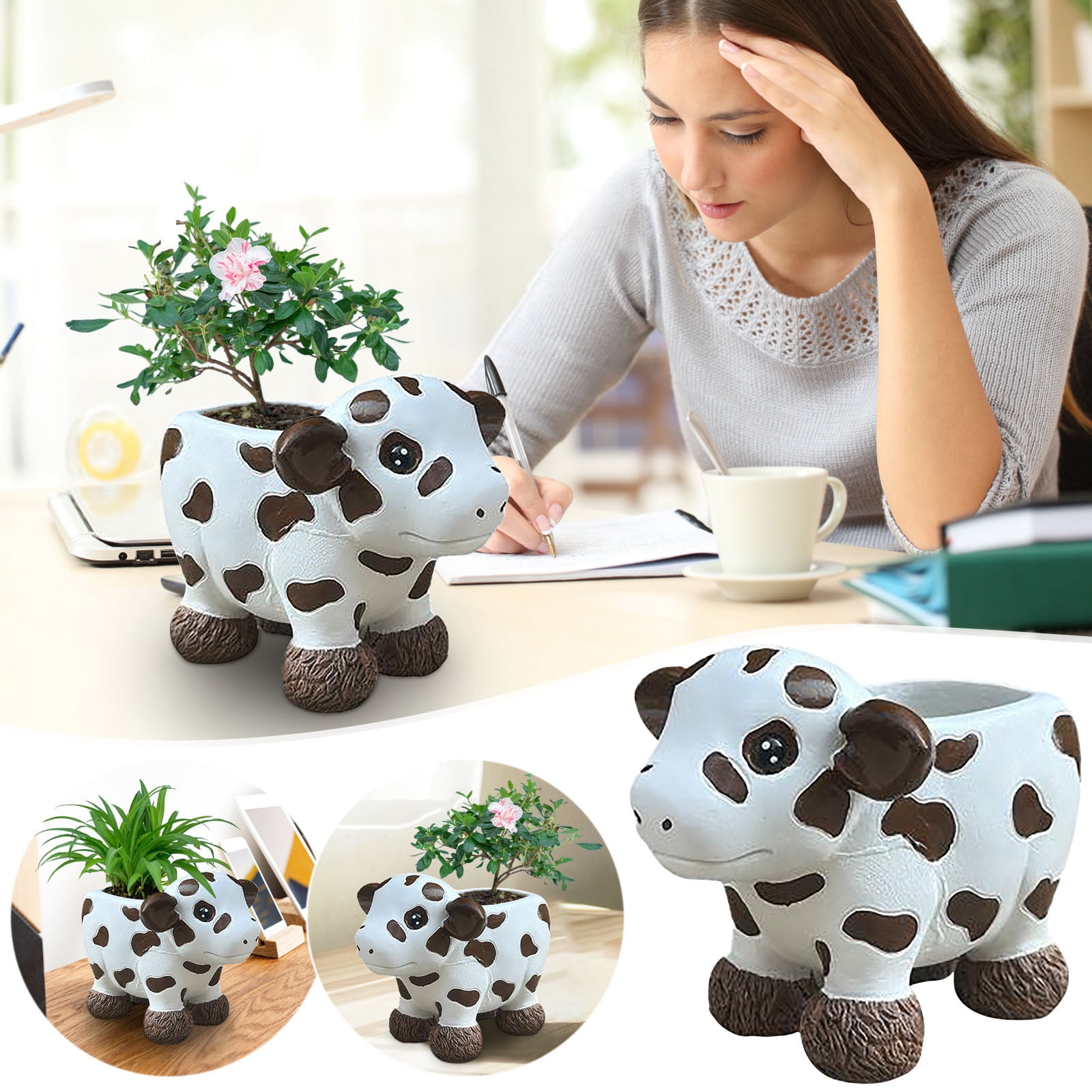 TOPRenddon Cow Flower Pot for Succulents - Cute Resin Animal Planter ...