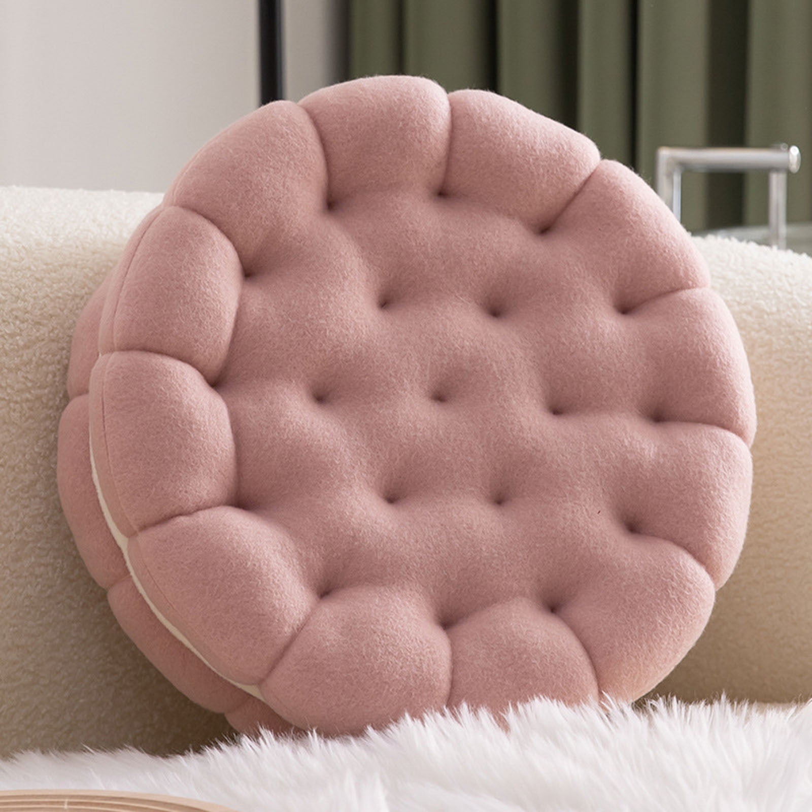 TOPRenddon Cute Biscuit Shaped Pillow Round Throw Pillow Thick Plush ...