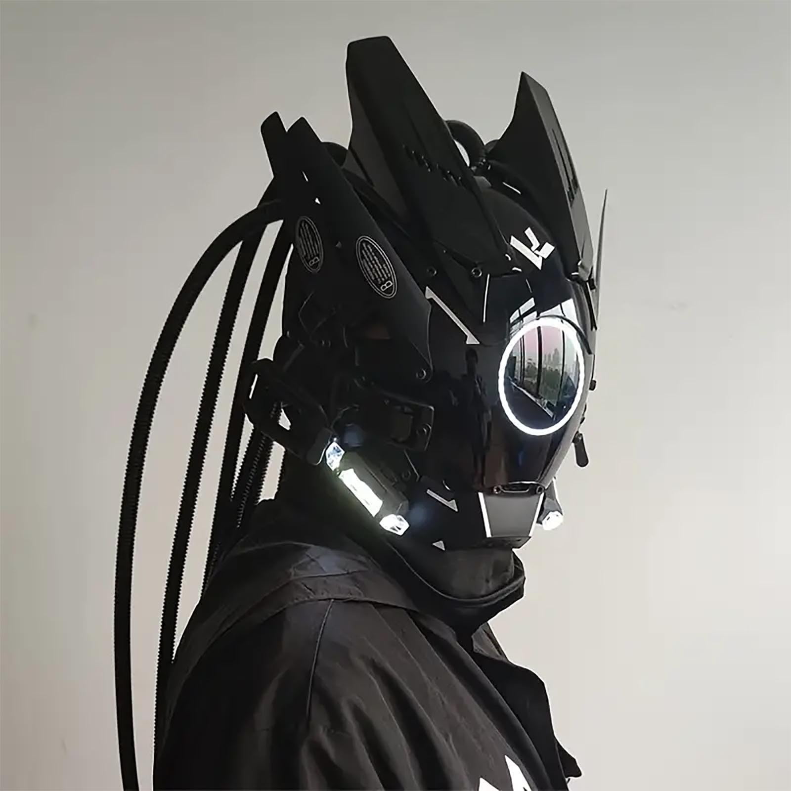TOPRenddon Cyber Punk Mask Round Lamp Helmet Mask Cosplay for Men and ...